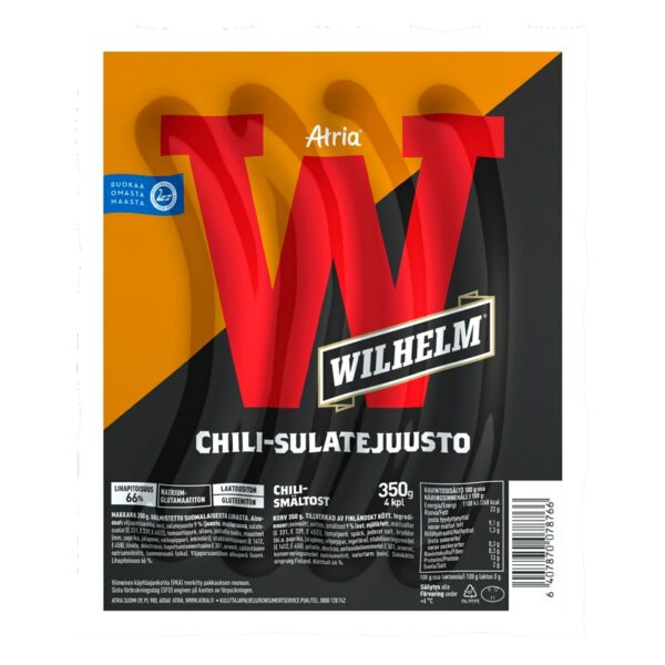 Atria Wilhelm chili-sulatejuusto grillimakkara 350g - Saariston Puoti